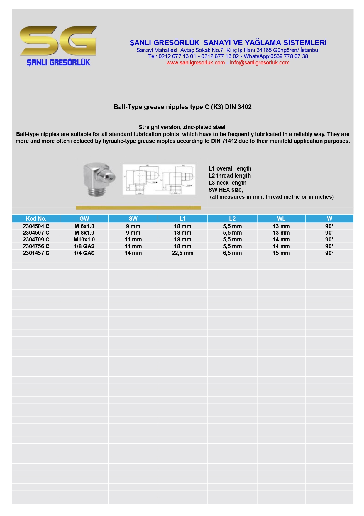 Ball-Type grease nipples type C (K3) DIN 3402 90°