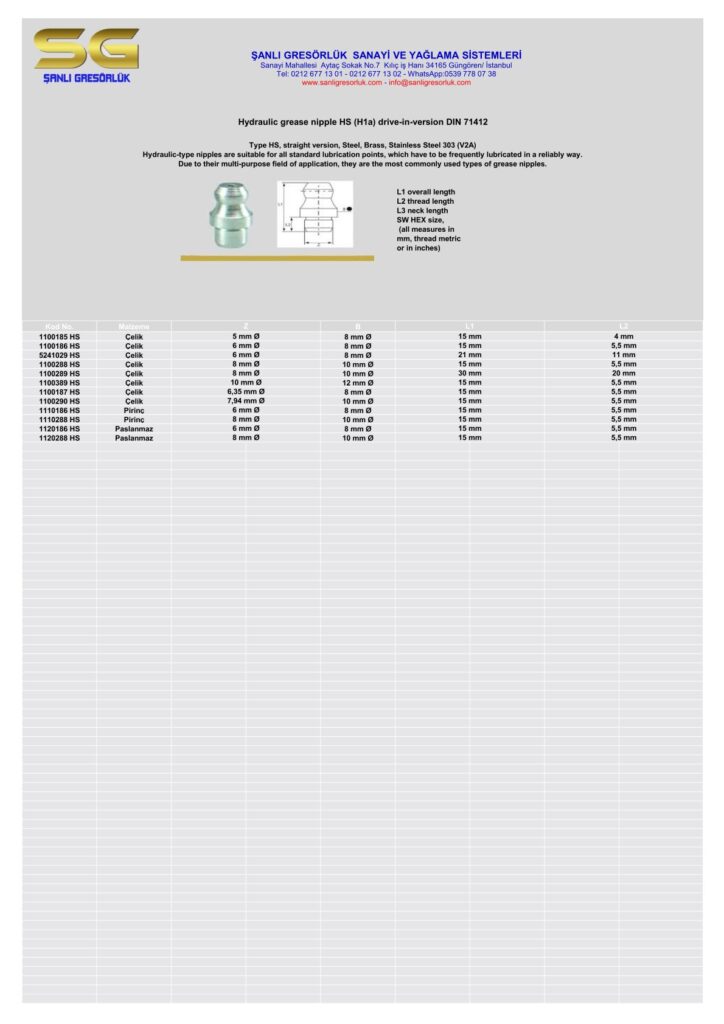 Hydraulic grease nipple HS (H1a) DIN 71412 180°